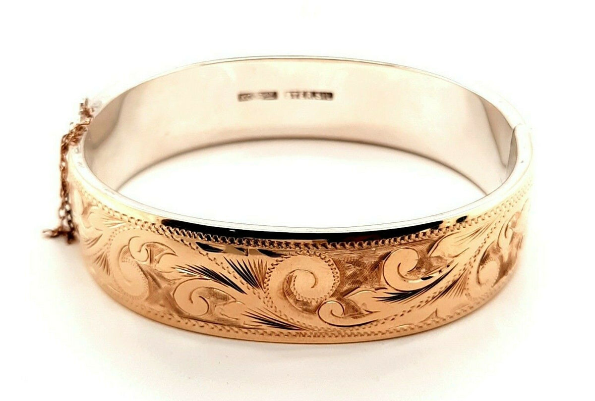 9ct Yellow Gold Lined Sterling Silver Hinged Bangle – The Unique ...