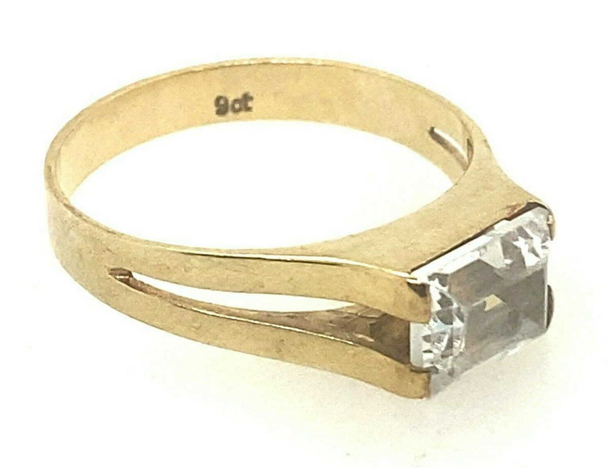 Topaz & 9ct Yellow Gold Ring Swept up Split Shoulders Fine Statement J ...