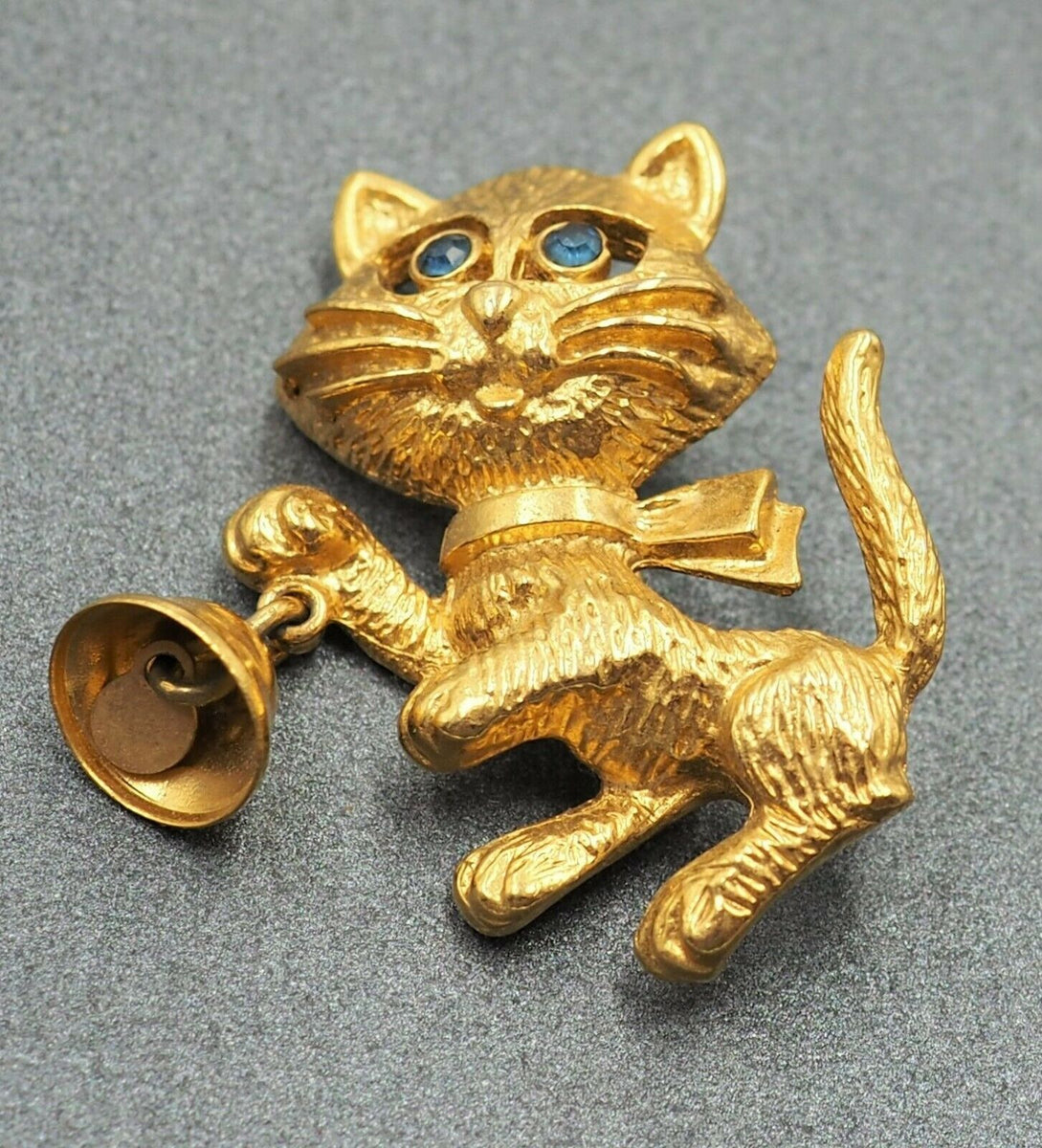 Collectable Avon Cat & Bell Rhinestone Gold Plated Brooch – The Unique ...